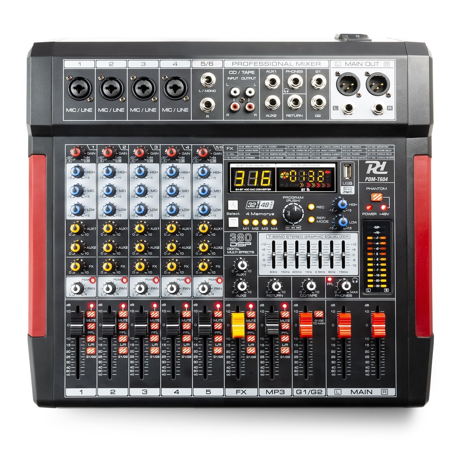 Power Dynamics PDM-T604: 6-kanaals mengtafel met Bluetooth, 380 ...